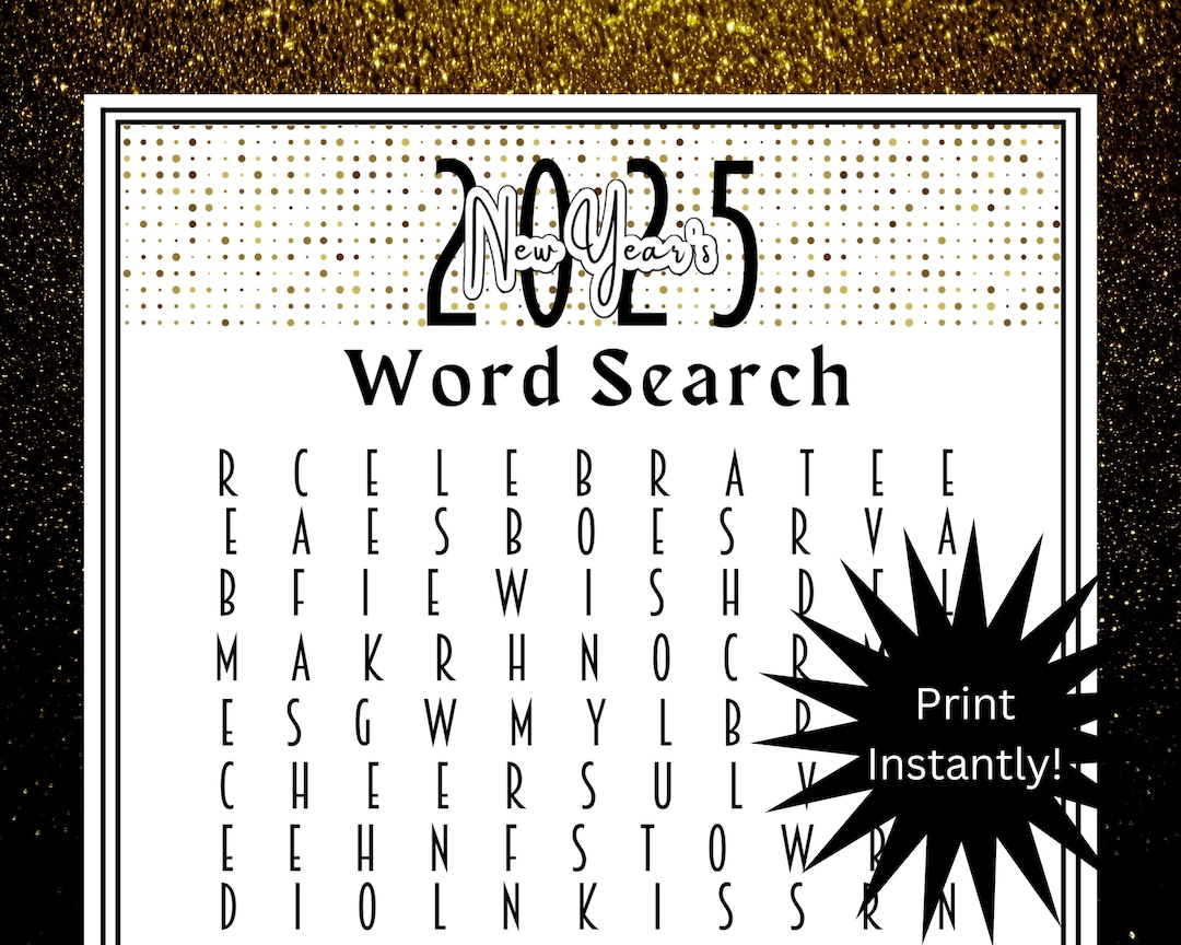 Printable New Years Eve 2025 Word Search for Adults & Kids, New Years ...
