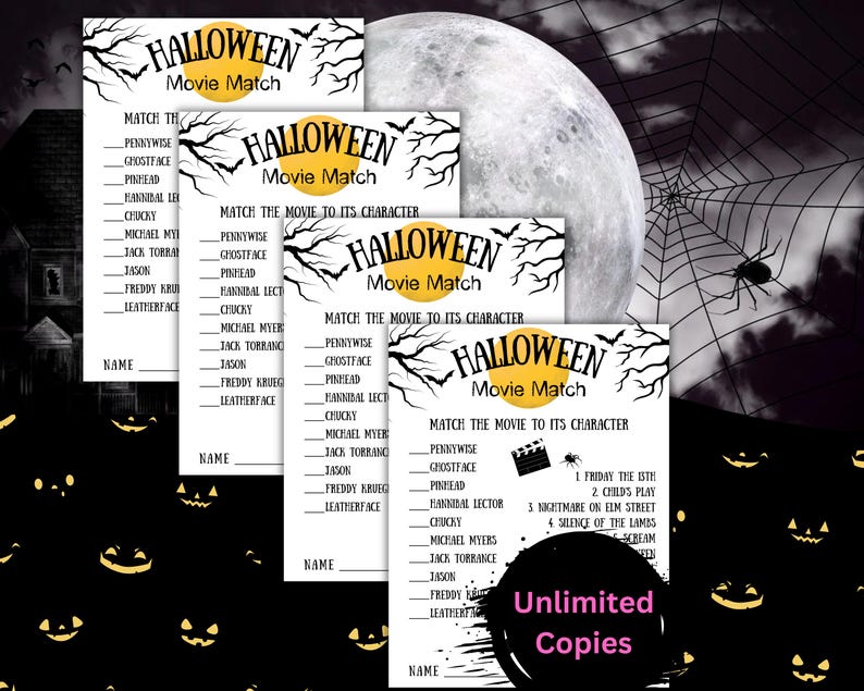 Printable Halloween Movie Match Game, Halloween Party Games, Horror ...