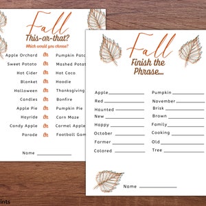 Fall Autumn Game Bundle, Back to School, Autumn Games, Family Fall ...