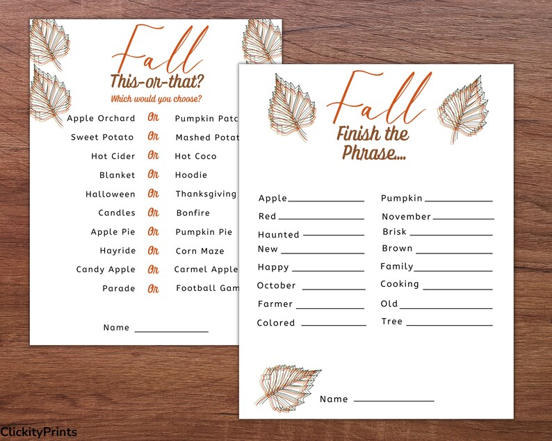 Fall Autumn Game Bundle, Back to School, Autumn Games, Family Fall ...