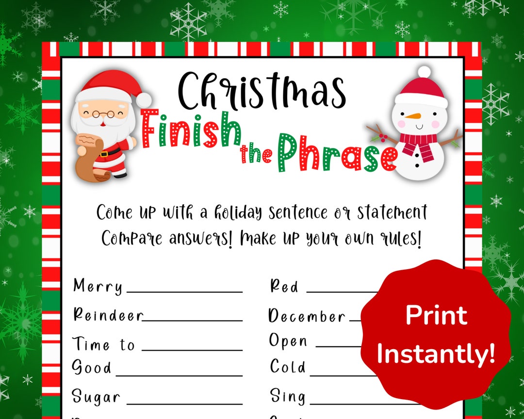 Christmas Finish the Phrase Game, Christmas Eve Game for Kids & Adults ...