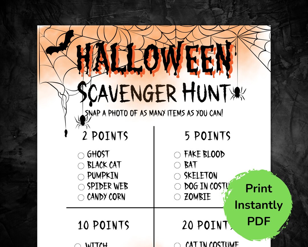 Halloween Scavenger Hunt-printable Halloween Games-halloween Party ...