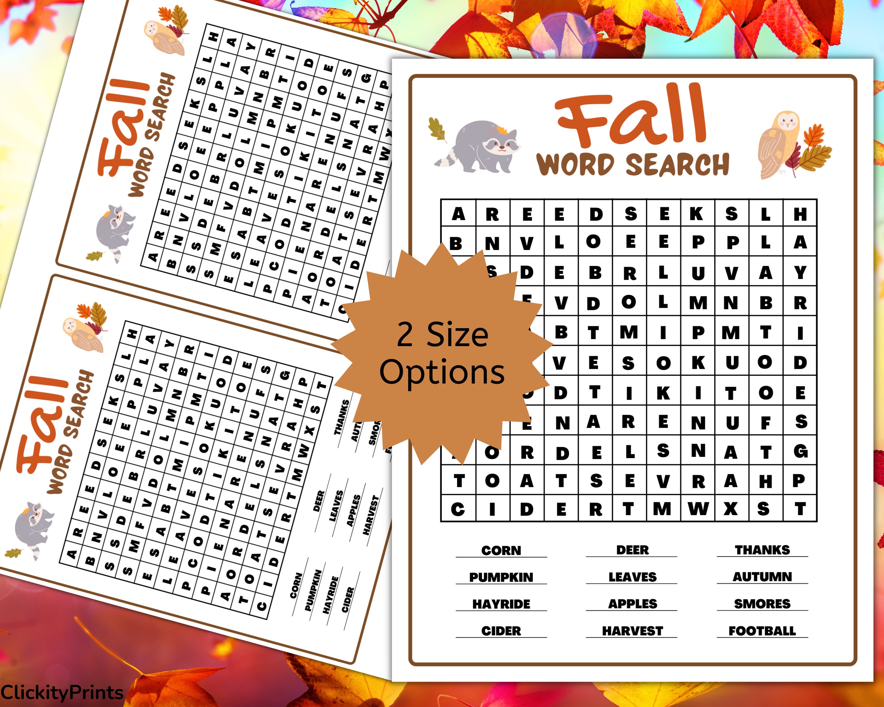 Fall Word Search-autumn Word Search-fall Family Activity-autumn Family ...