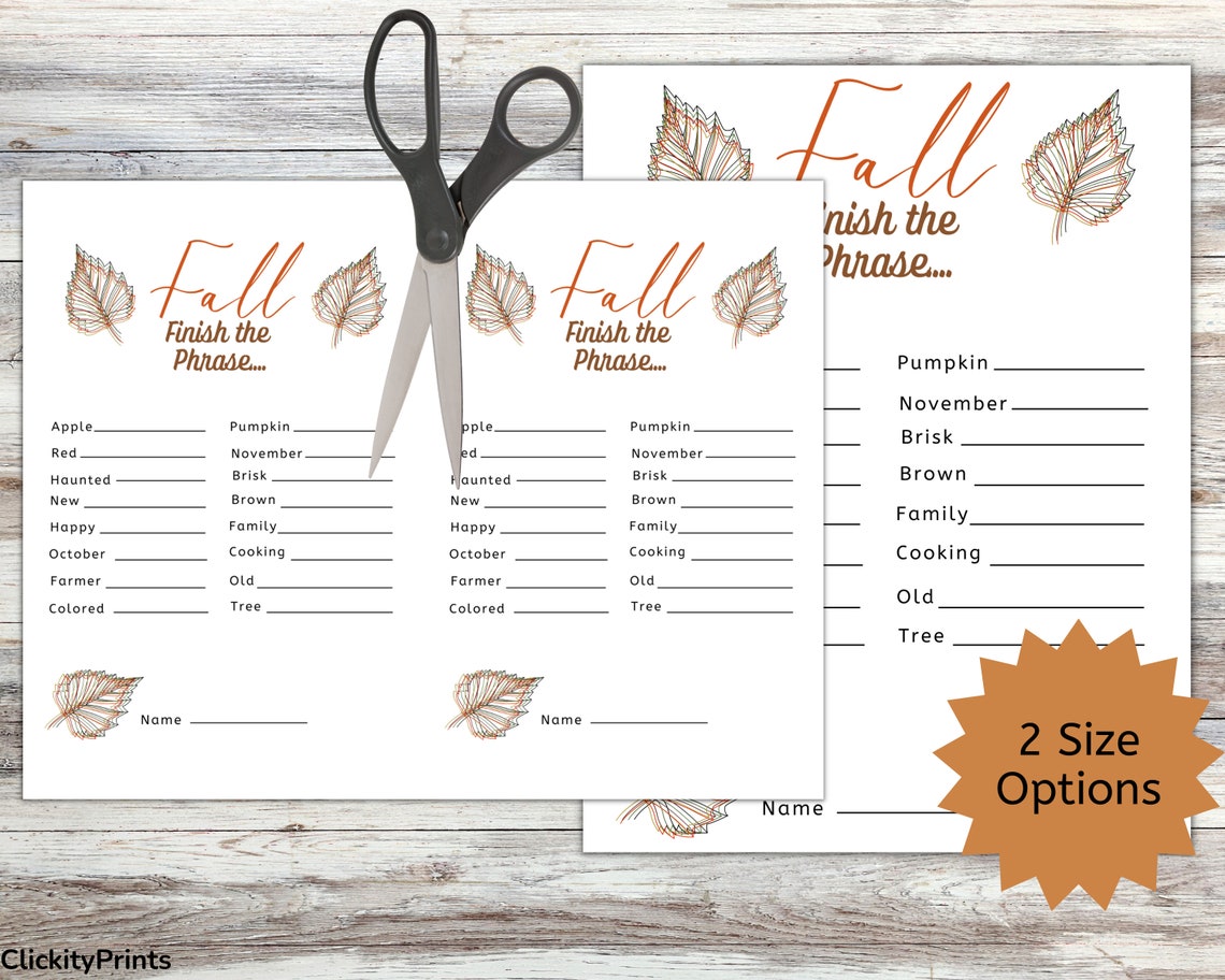 Fall Finish the Phrase-autumn Finish the Phrase-fall Family Game-autumn ...