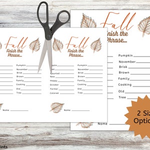 Fall Finish the Phrase-autumn Finish the Phrase-fall Family Game-autumn ...