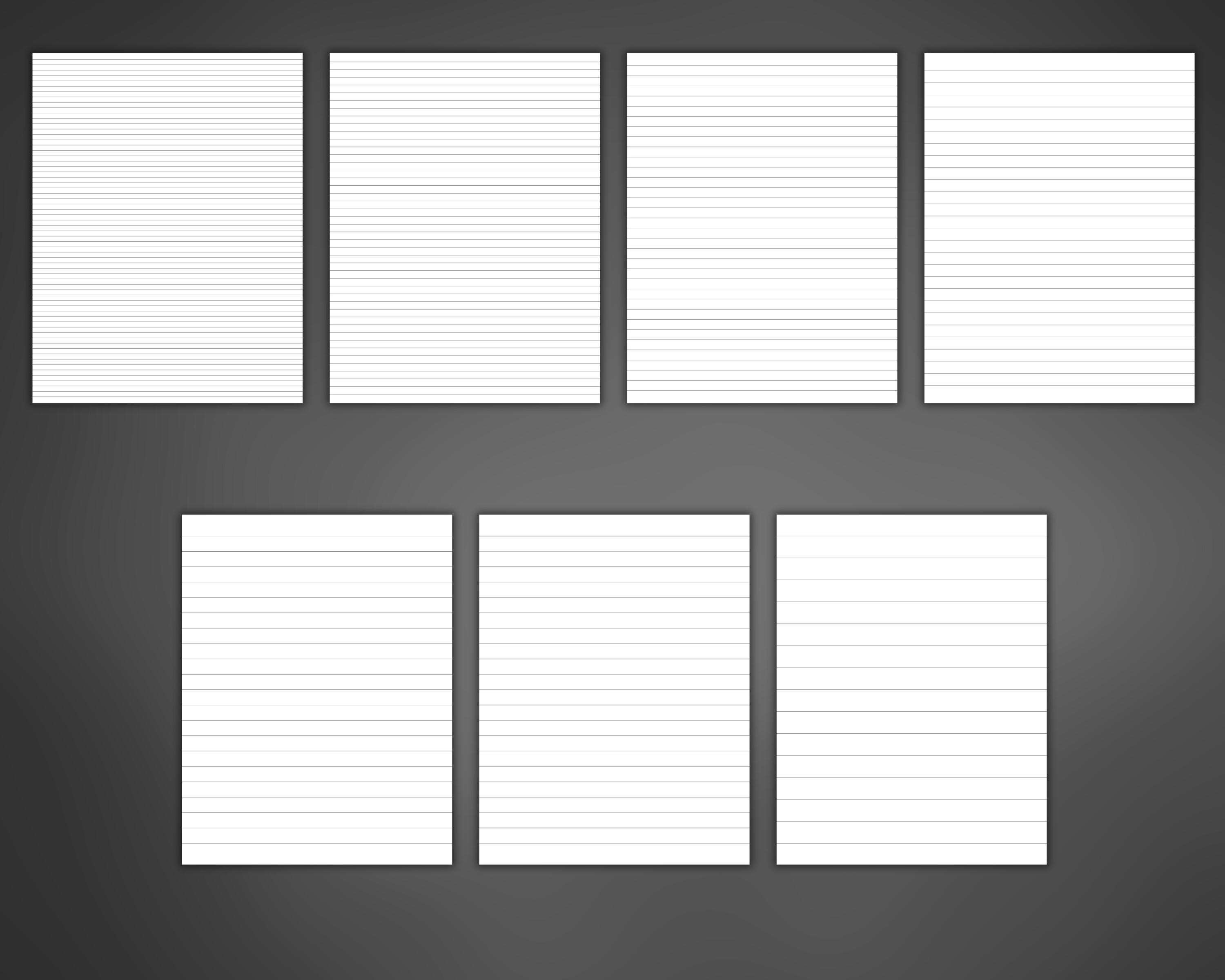Printable Lined Paper Instant Download, 7 Spacing Variations, Notebook ...