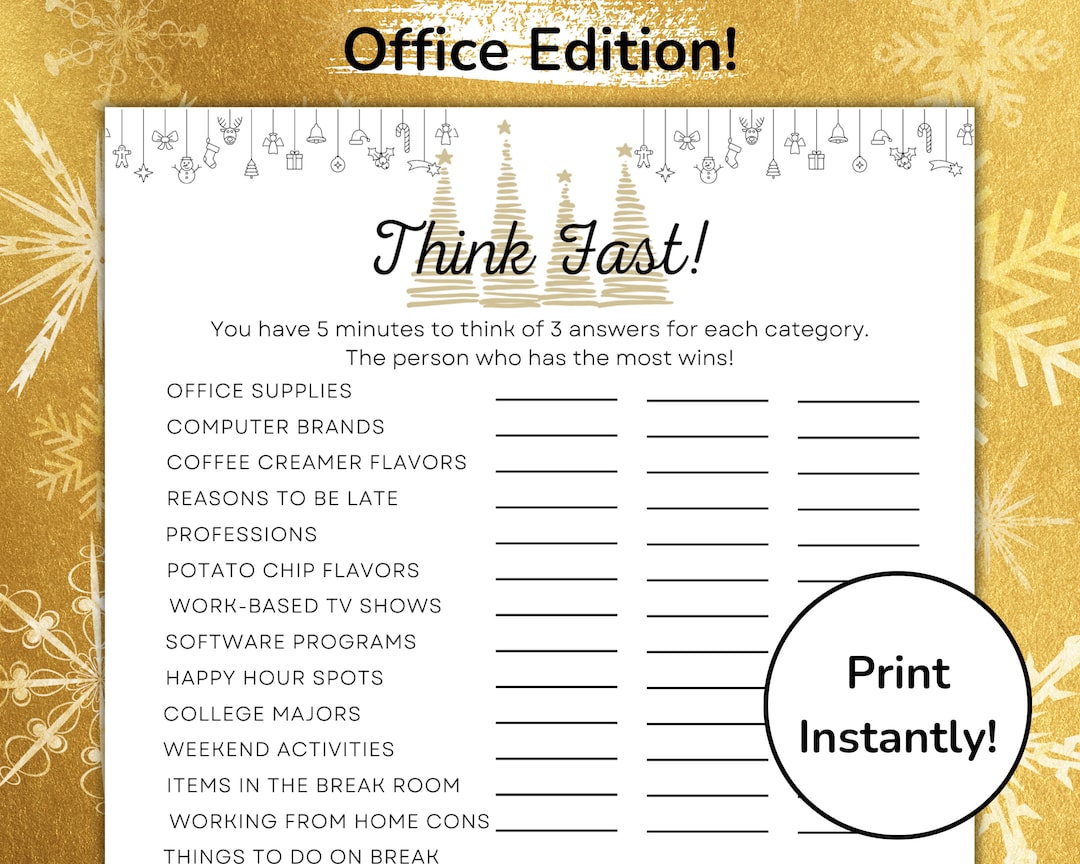 Christmas Think Fast Game, Holiday Office Party Work Game, Team ...