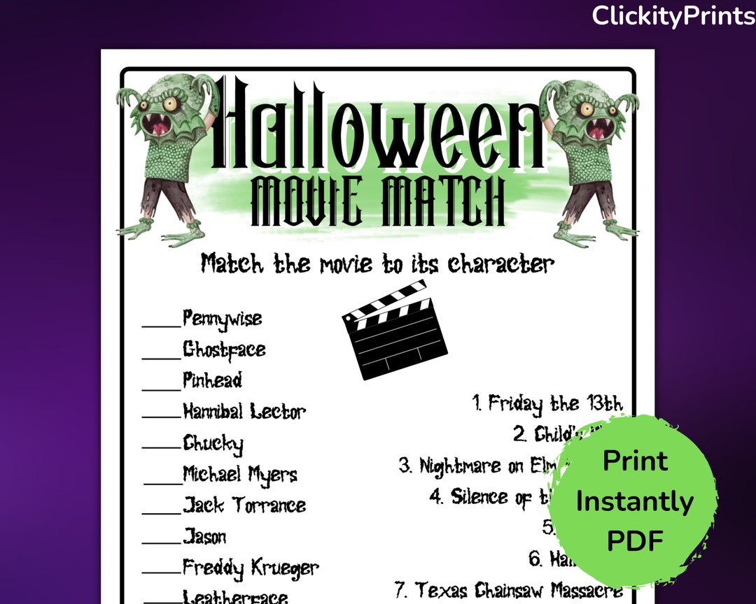 Halloween Party Movie Match Game, Halloween Scary Movie Trivia, Villain ...