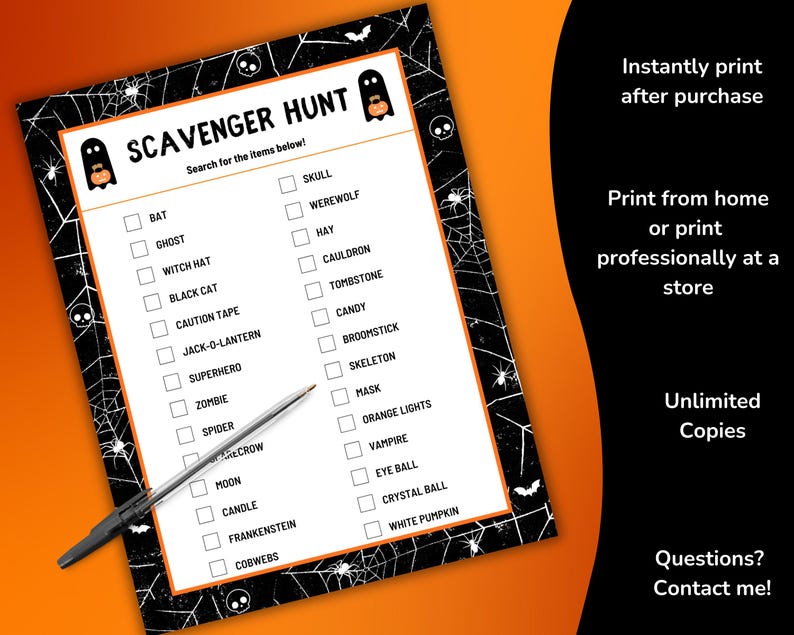 Scavenger Hunt Printable Halloween Party Activity Instant Download ...