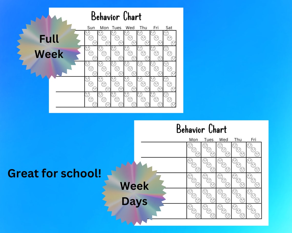 Printable Behavior Chart for Kids, School Behavior Chart, Home Behavior ...