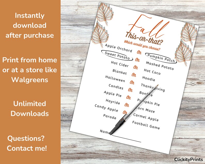 Fall This or That Game-autumn This or That Game-fall Family Activity ...