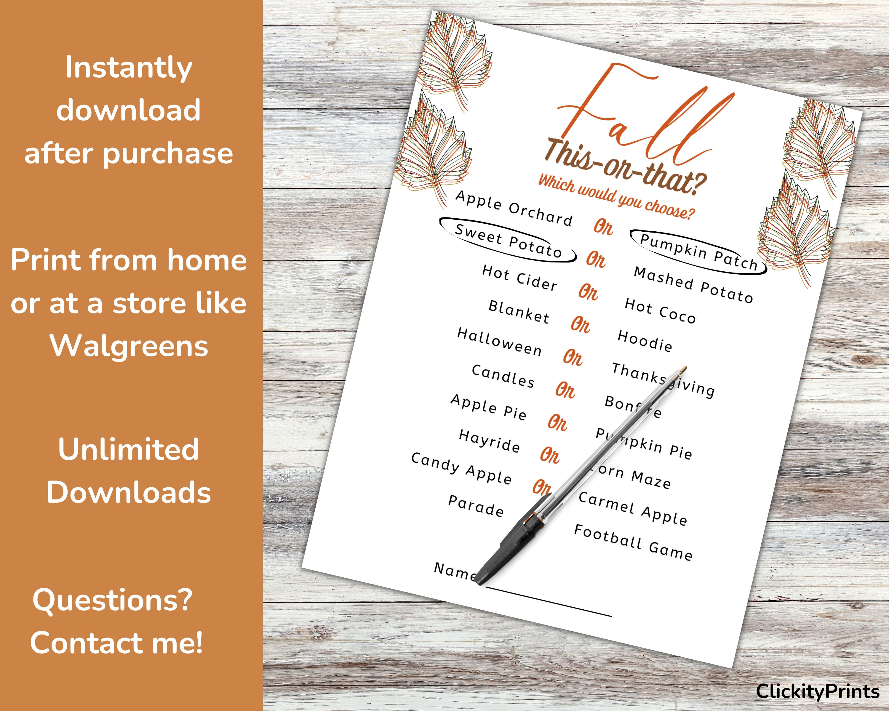 Fall This or That Game-autumn This or That Game-fall Family Activity ...