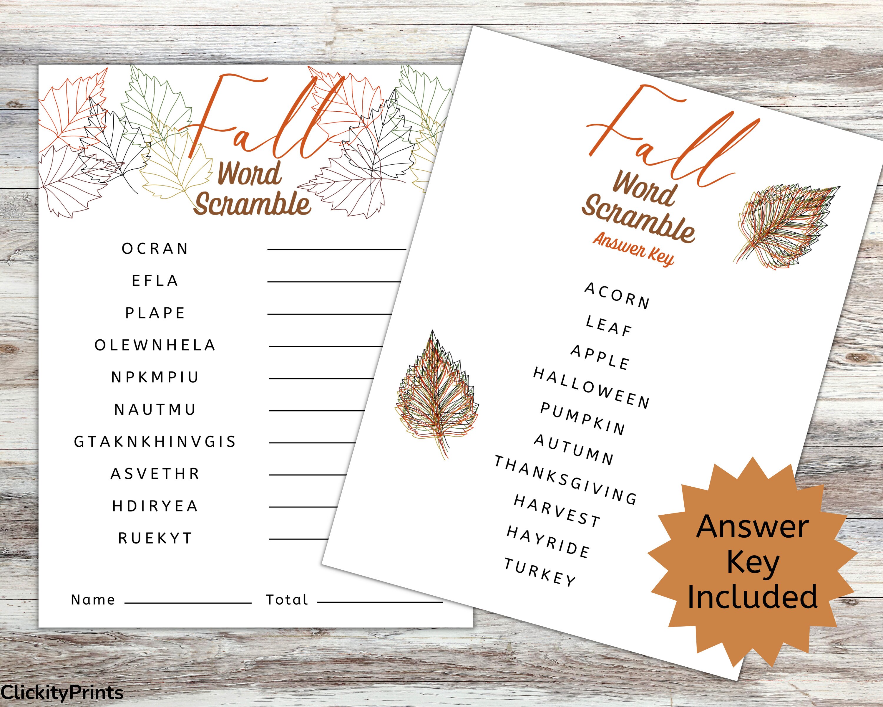 Fall Word Scramble-autumn Word Scramble-festive Word Scramble-fall ...