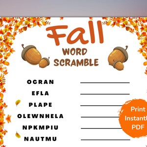 Autumn Word Scramble Game | Fall Word Scramble Game | Printable Fall ...