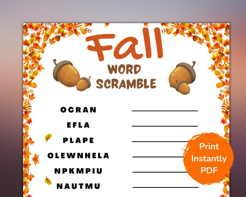 Autumn Word Scramble Game | Fall Word Scramble Game | Printable Fall ...