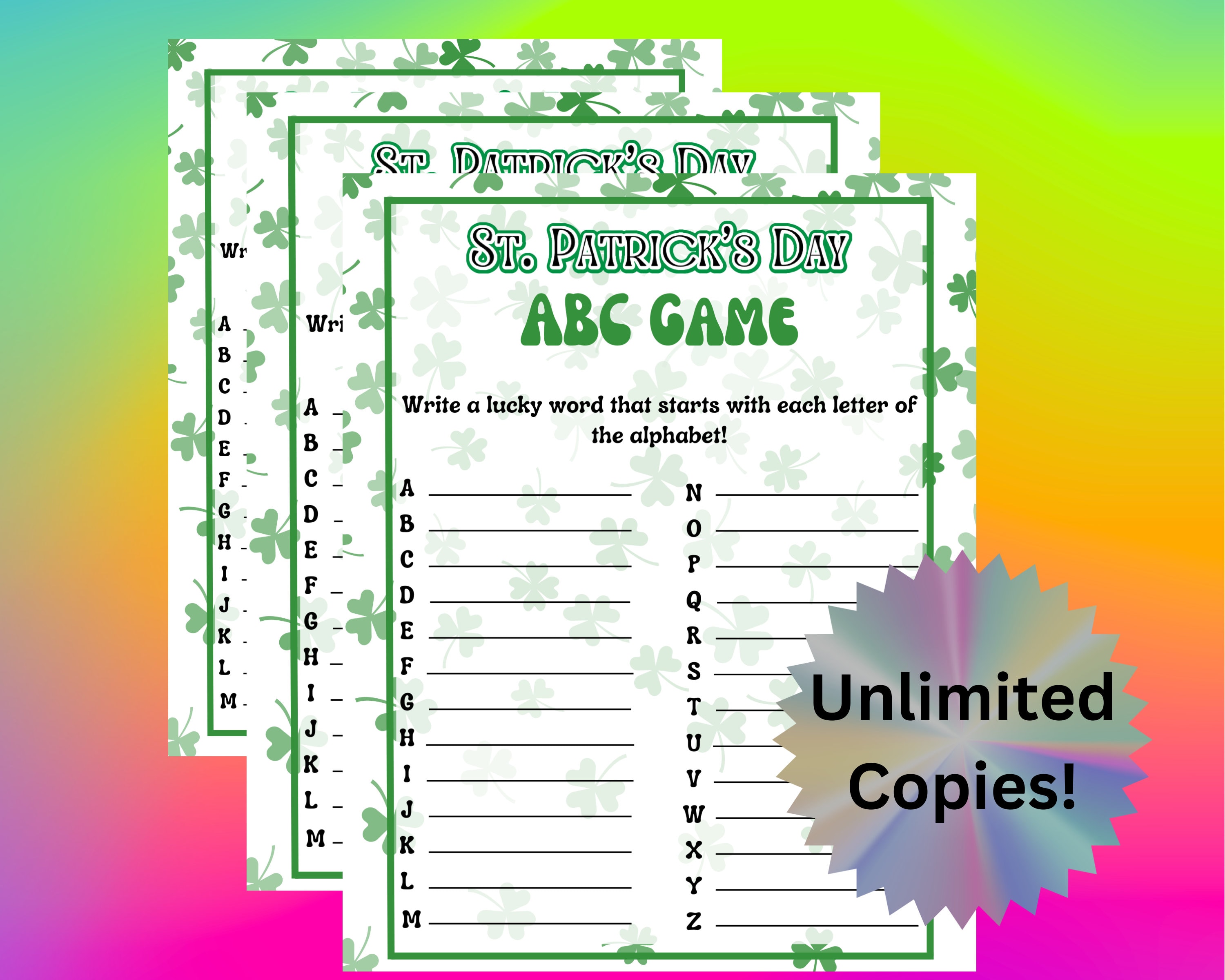 Printable St. Patrick's Day Party ABC Alphabet Game for Kids & Adults ...