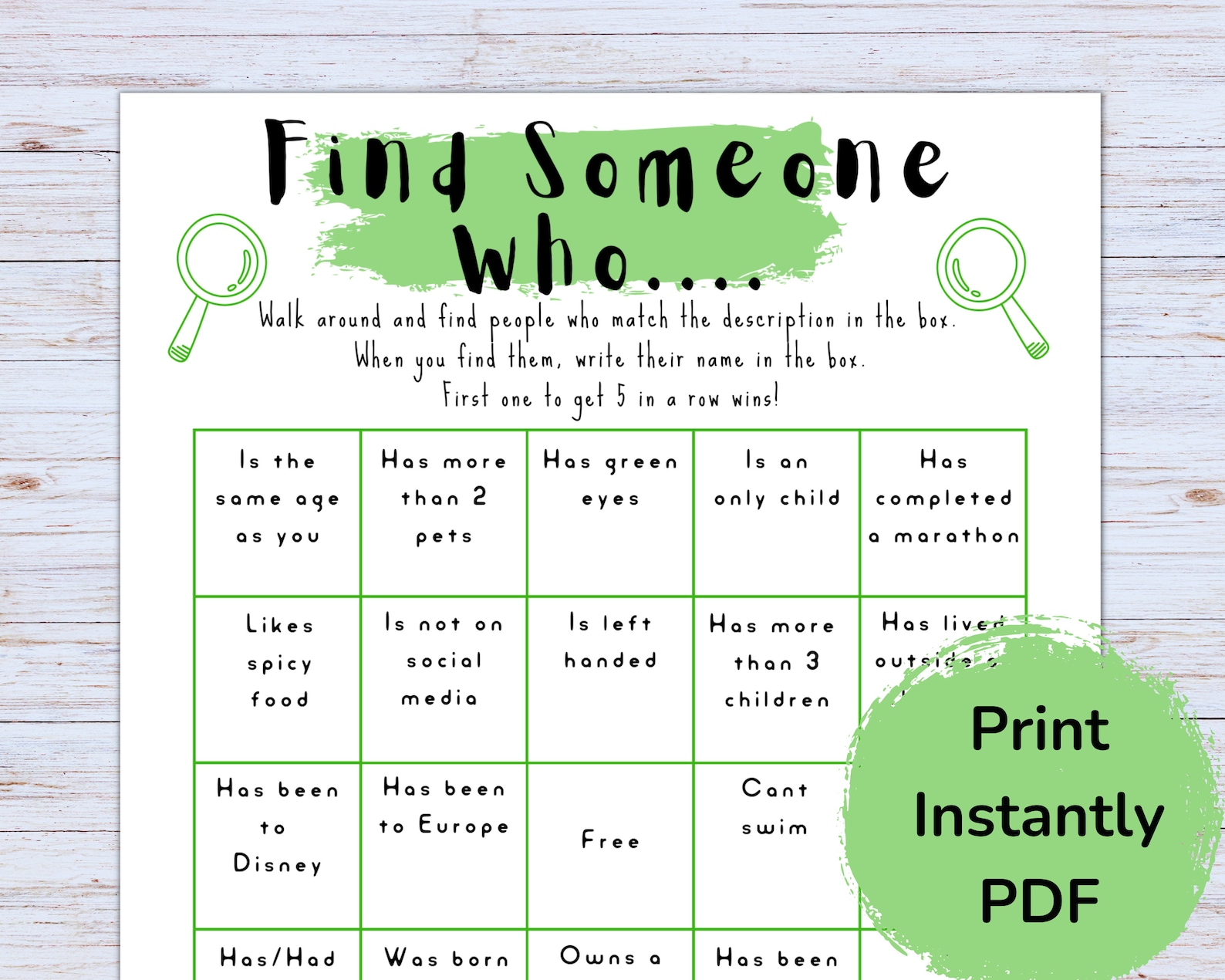 Find Someone Who Game, Party Starter Games, Icebreaker Games, Office ...