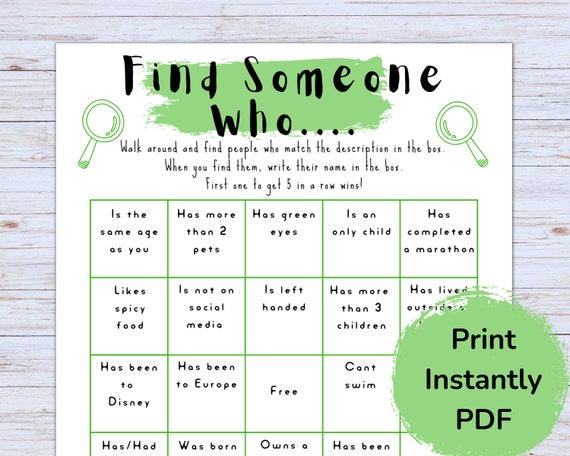 Find Someone Who Game Party Starter Games Icebreaker Games - Etsy