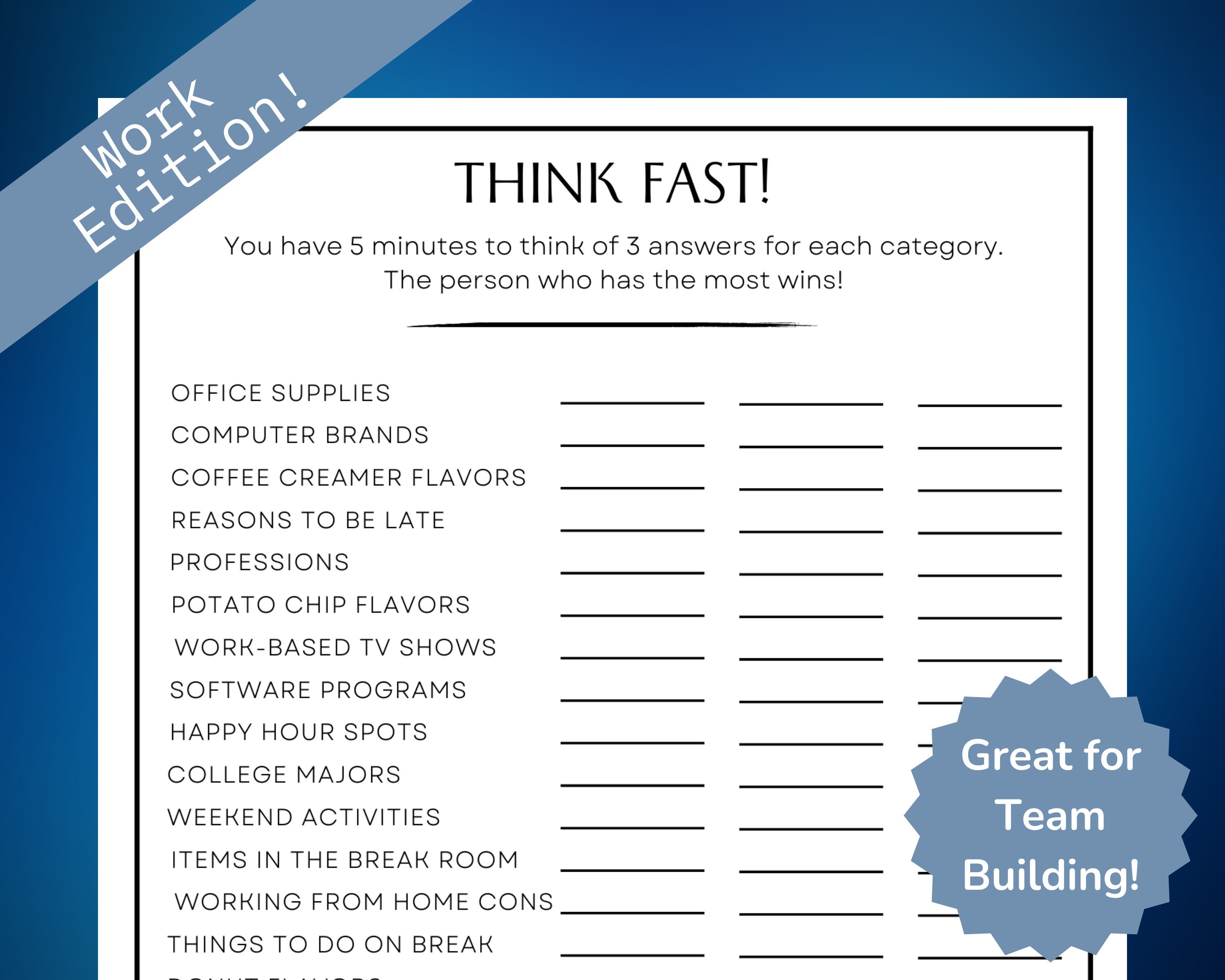 Think Fast Office Party Game Team Building Game For Employees Office Think Fast Office Party Game Team Building Game For Employees Office