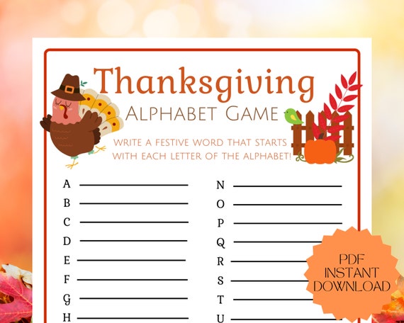 Thanksgiving Alphabet Game Turkey Day Game Thanksgiving - Etsy