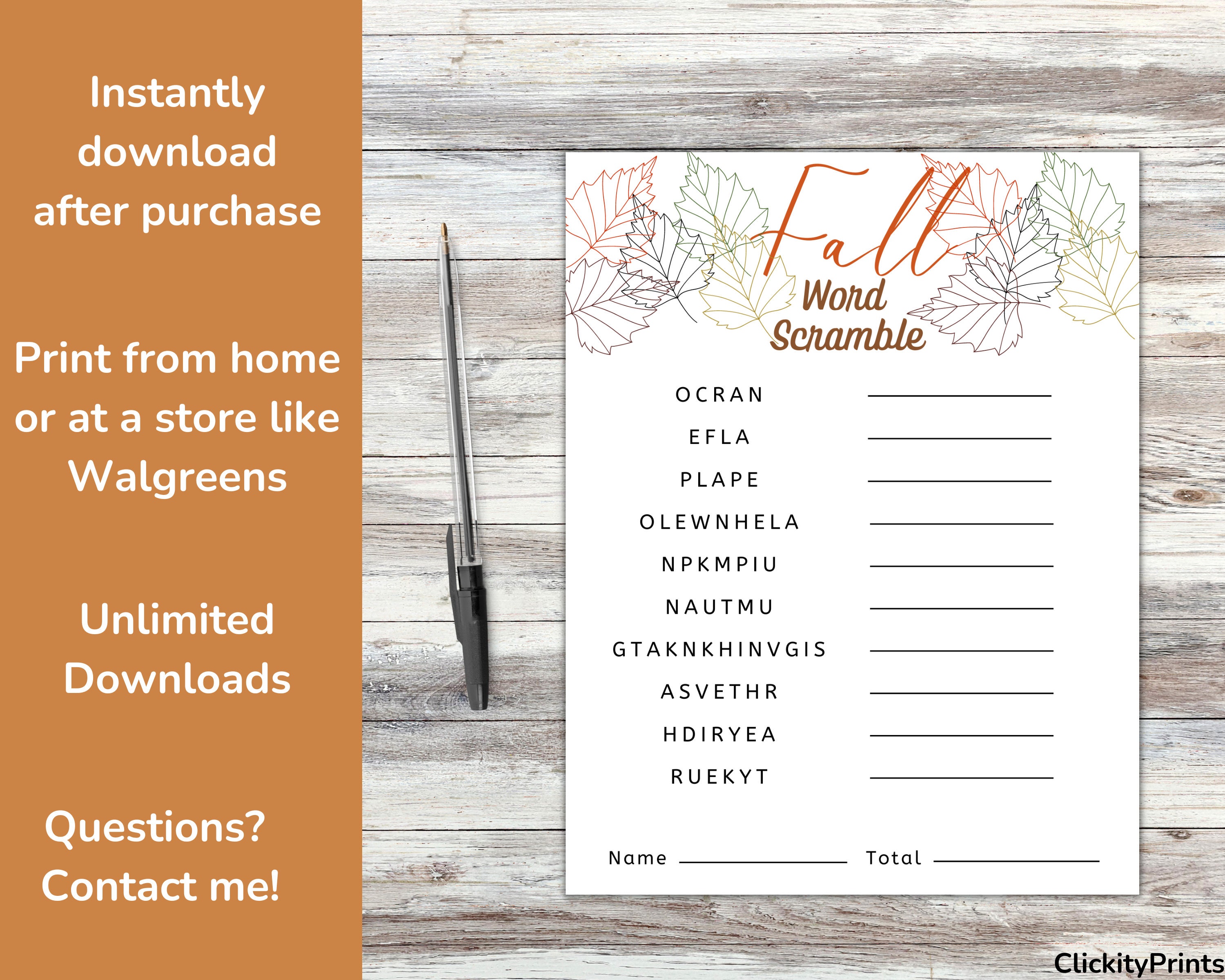 Fall Word Scramble-autumn Word Scramble-festive Word Scramble-fall ...