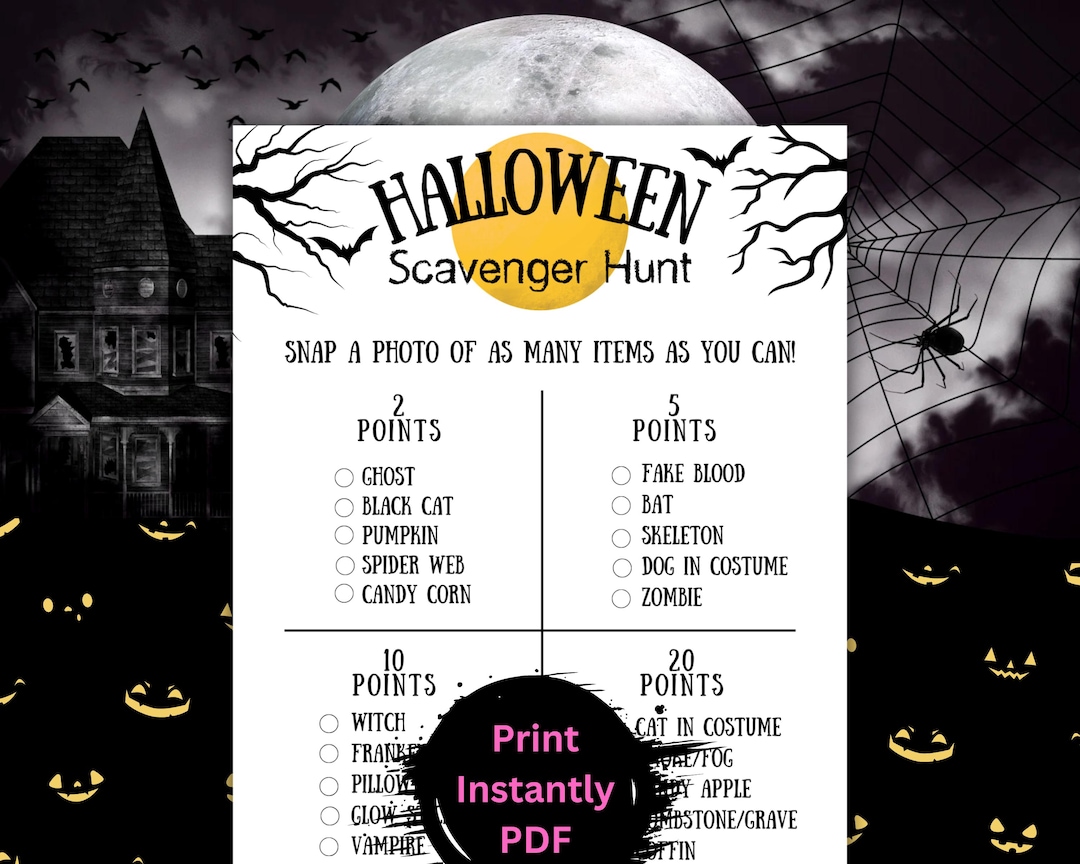 Printable Halloween Scavenger Hunt for Kids and Adults, Halloween Party ...