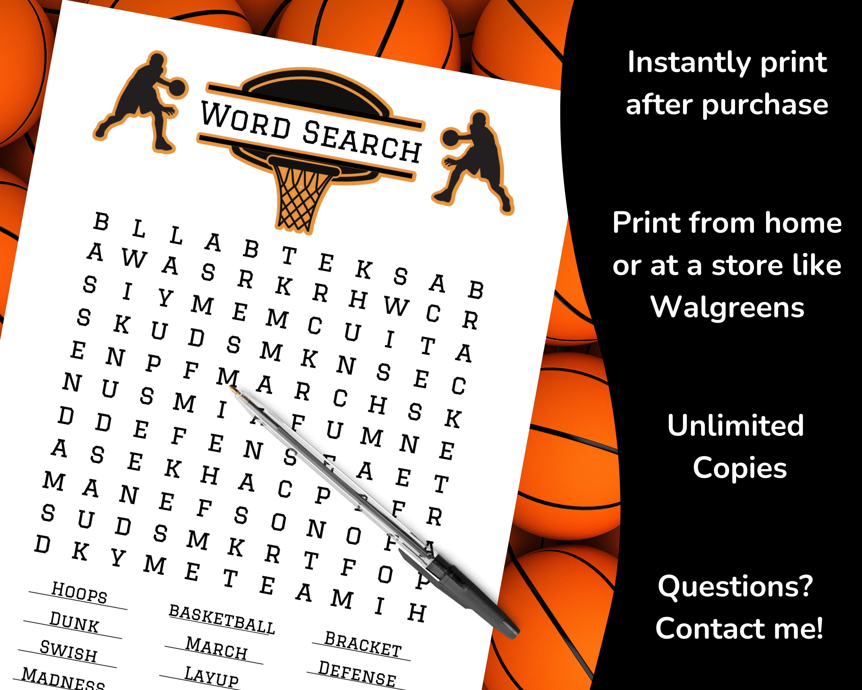 Printable March Basketball Madness Word Search & Answer Key, Party ...