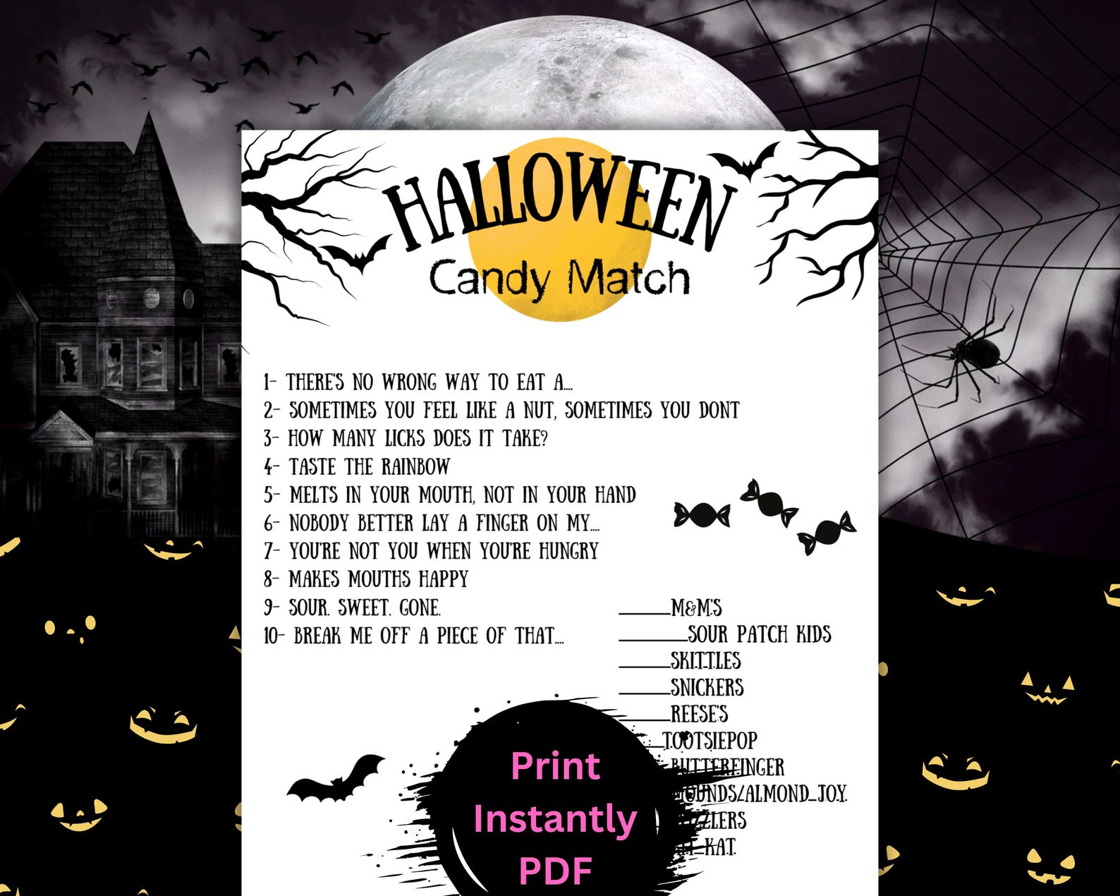 Printable Halloween Candy Match Game, Halloween Party Game PDF ...