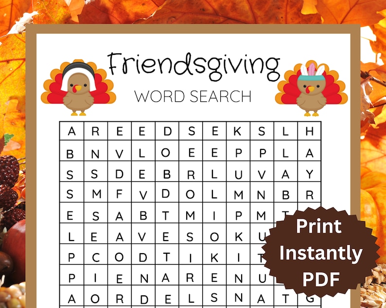 Friendsgiving Word Search, Thanksgiving Word Search, Party Games for ...