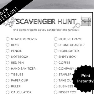Office Work Party Scavenger Hunt, Team Building Activity for Employees ...