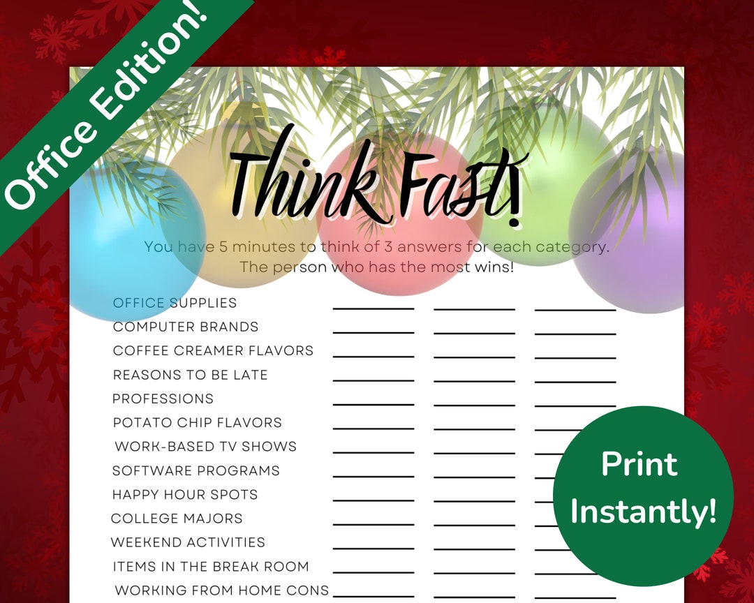 Christmas Holiday Office Party Work Think Fast Game, Team Building Game ...