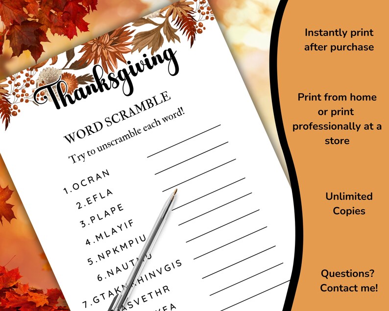 Thanksgiving Dinner Party Game for Kids and Adults, Printable ...