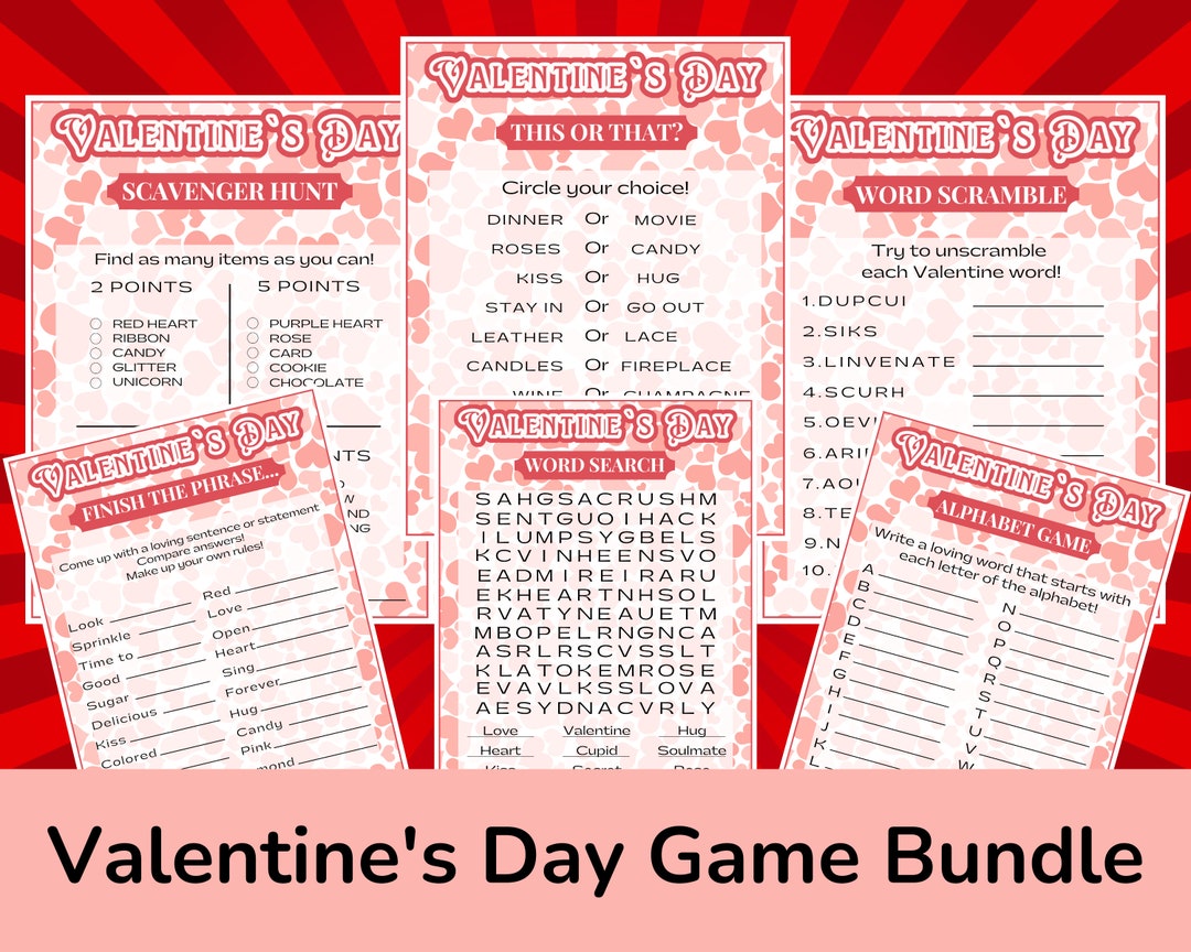 Printable Valentine's Day Game Bundle for Kids & Adults, Valentine's ...