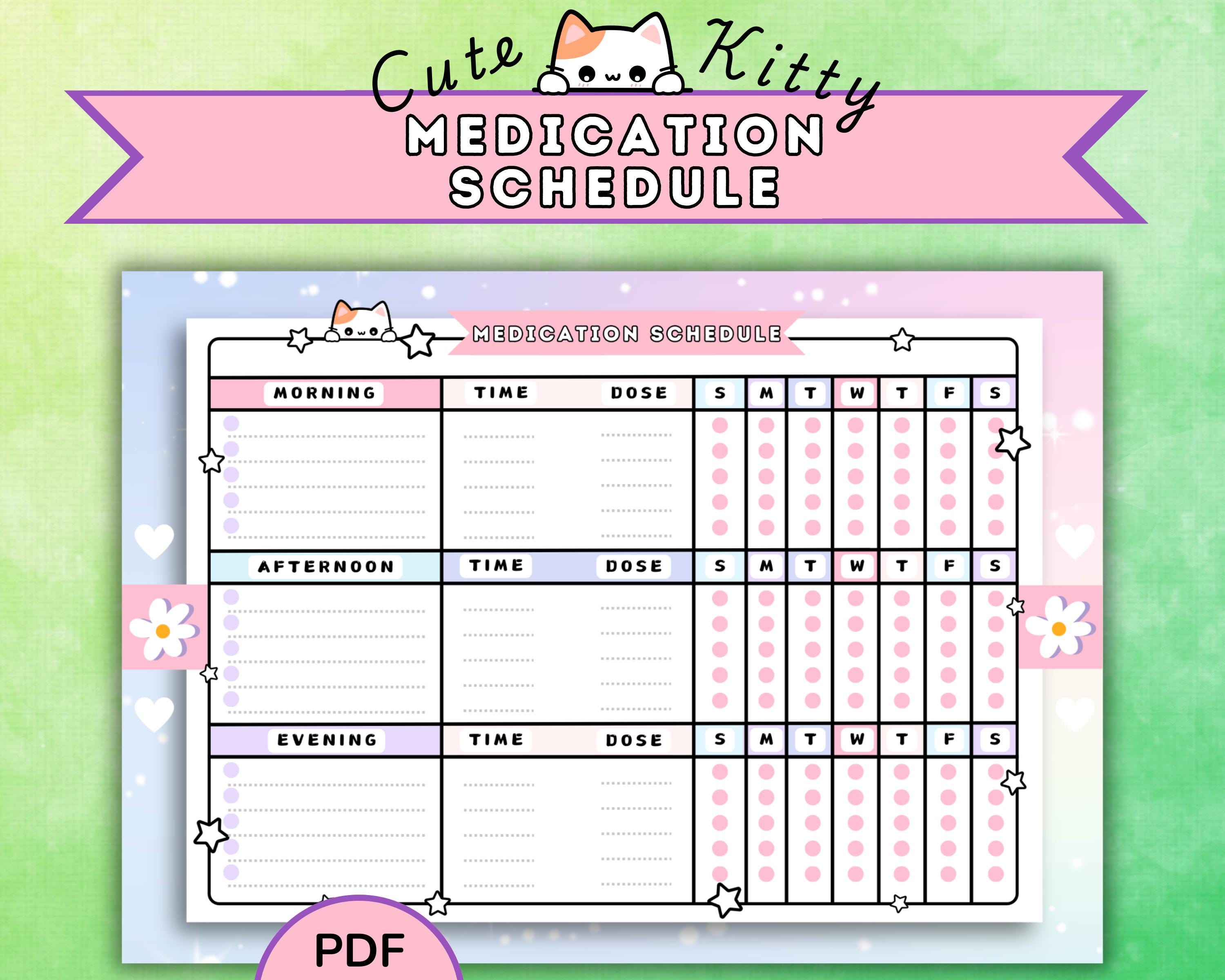 Printable Cute Kitty Medication Schedule, Cat-themed Medicine Tracker ...