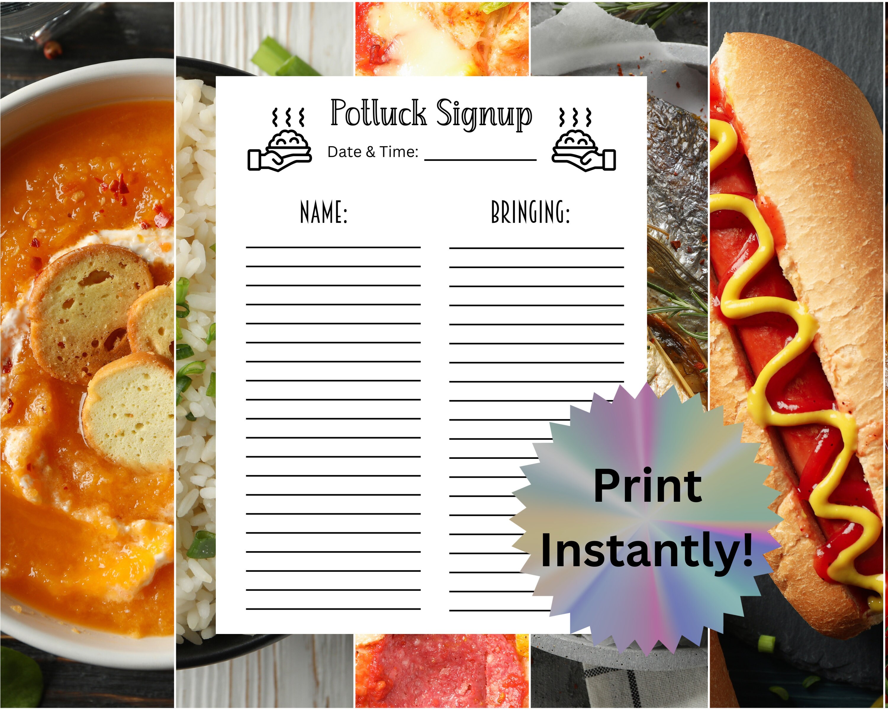 Printable Potluck Signup Sheet, Office Party Potluck, Church Potluck ...