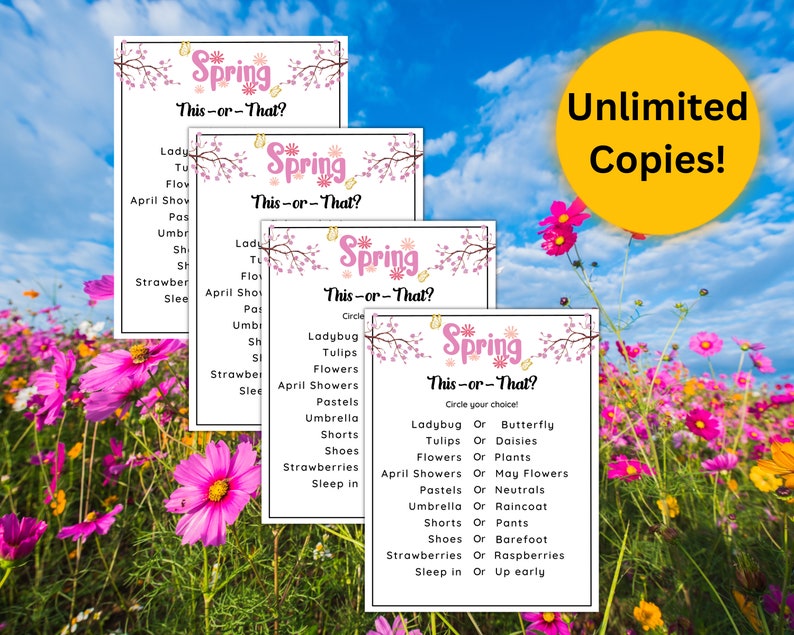 Printable Spring This or That Game for Kids & Adults, Classroom Spring ...