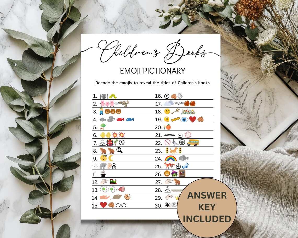 Children's Books Emoji Game, Printable Baby Shower Children's Book ...