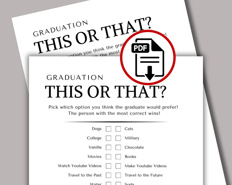 This or That Graduation Game, Printable Grad Party Game, Icebreaker ...