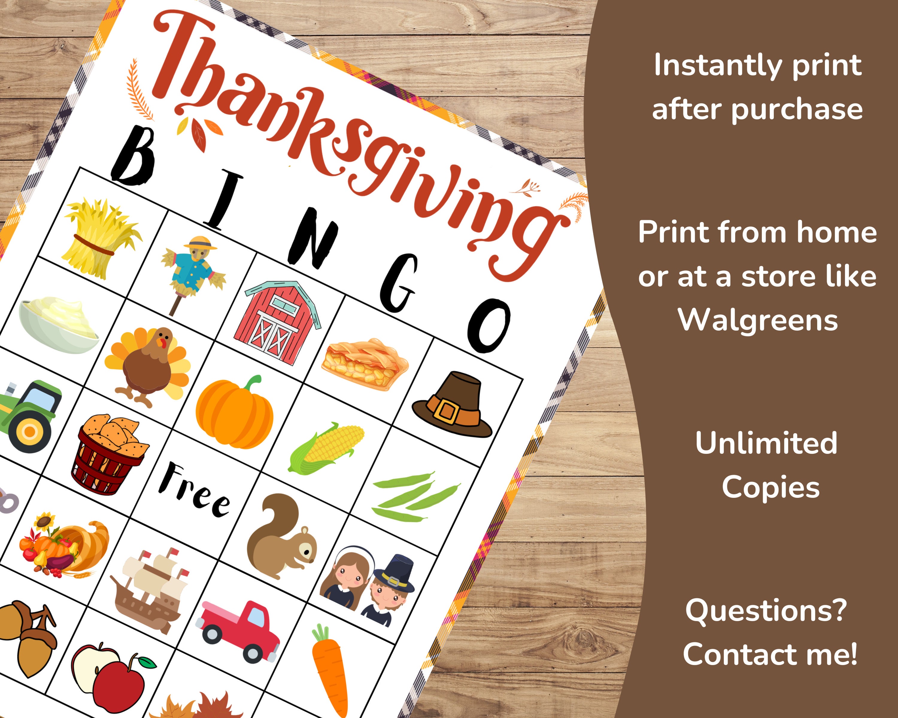 Thanksgiving Bingo for Kids & Adults, Dinner Party Printable ...