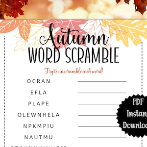Autumn Word Scramble, Fall Word Scramble, Autumn Printable Game, Family ...