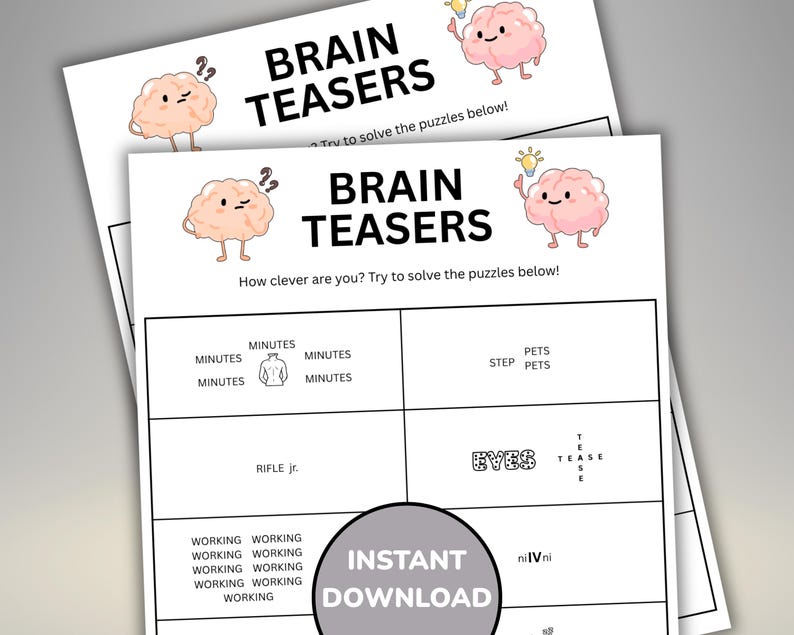 Brain Teaser Printable Game, Brain Puzzle, Mental Challenge Game, Logic Puzzle Brain Game ...