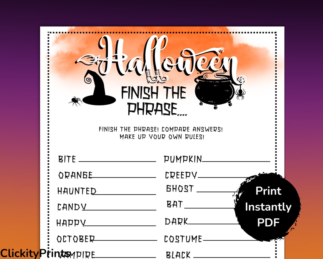 Halloween Finish the Phrase Game-halloween Party Game-spooky Party Game ...