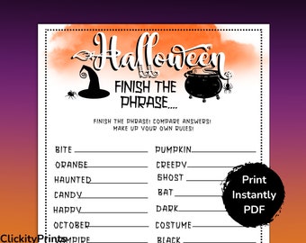 Halloween Finish the Phrase Game-halloween Party Game-spooky Party Game ...