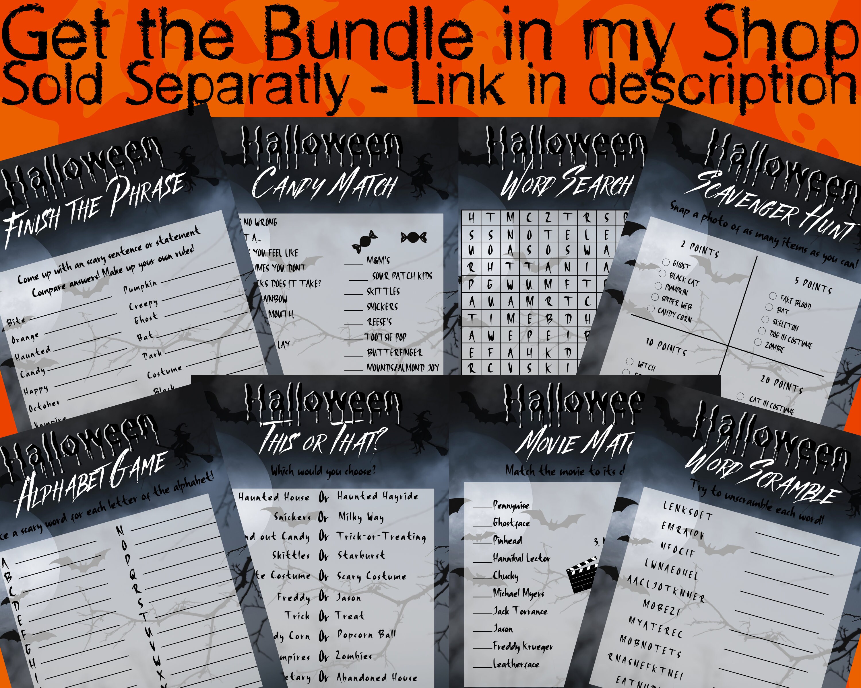 Halloween Candy Match Game, Printable Halloween Games, Games for Kids ...