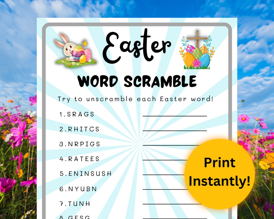 Printable Easter Word Scramble & Answer Key, Sunday School Church Games ...