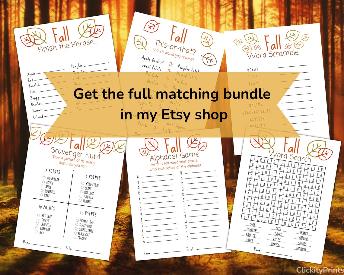 Fall Scavenger Hunt Classroom Game for Kids and Adults, Fall Family ...