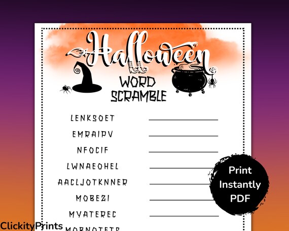 Halloween Word Scramble Game-printable Word Scramble-family - Etsy
