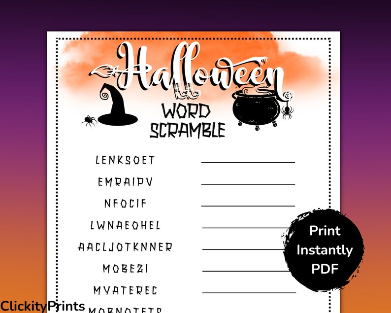 Halloween Word Scramble Game-printable Word Scramble-family Kids ...