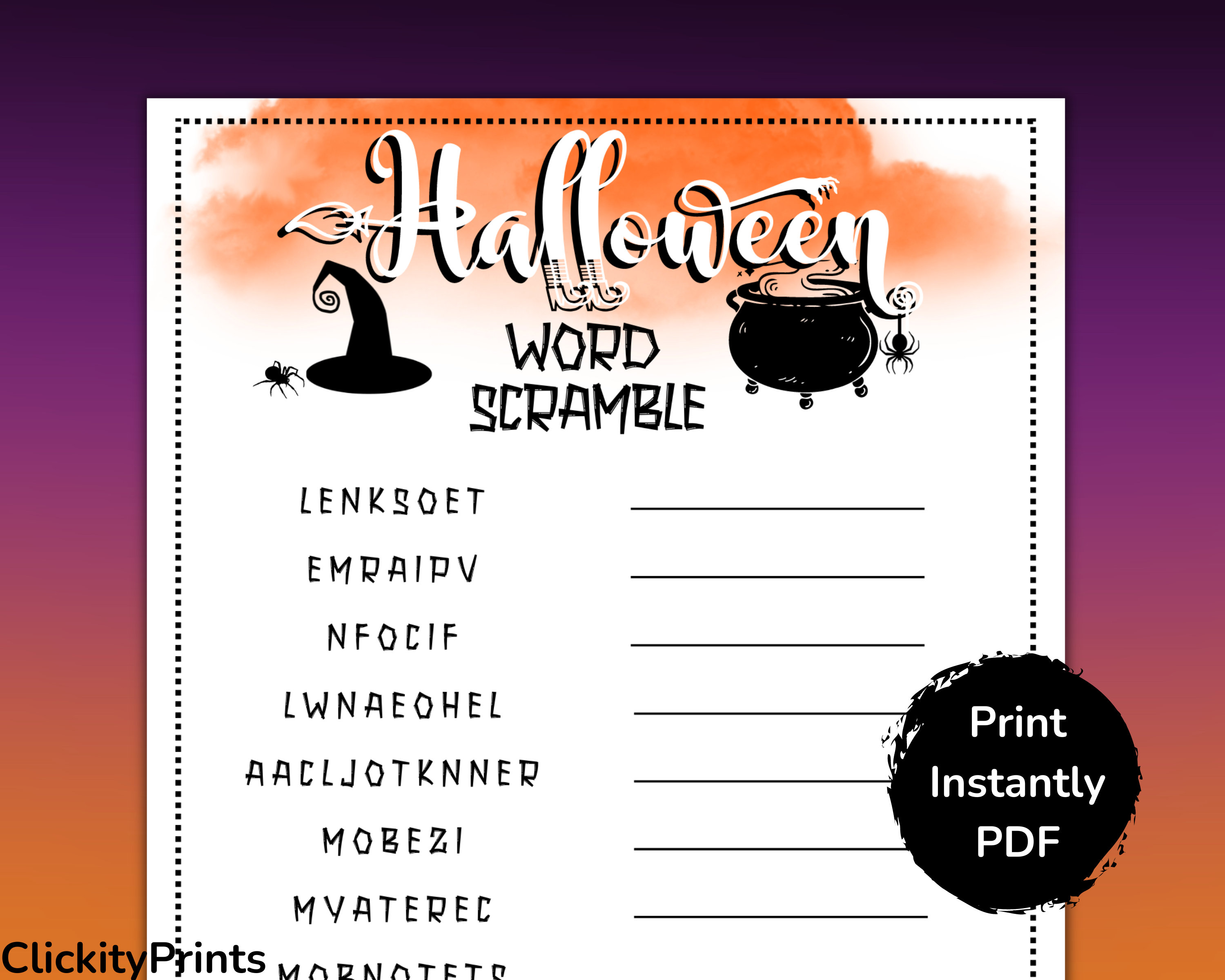 Halloween Word Scramble Game-printable Word Scramble-family Kids ...