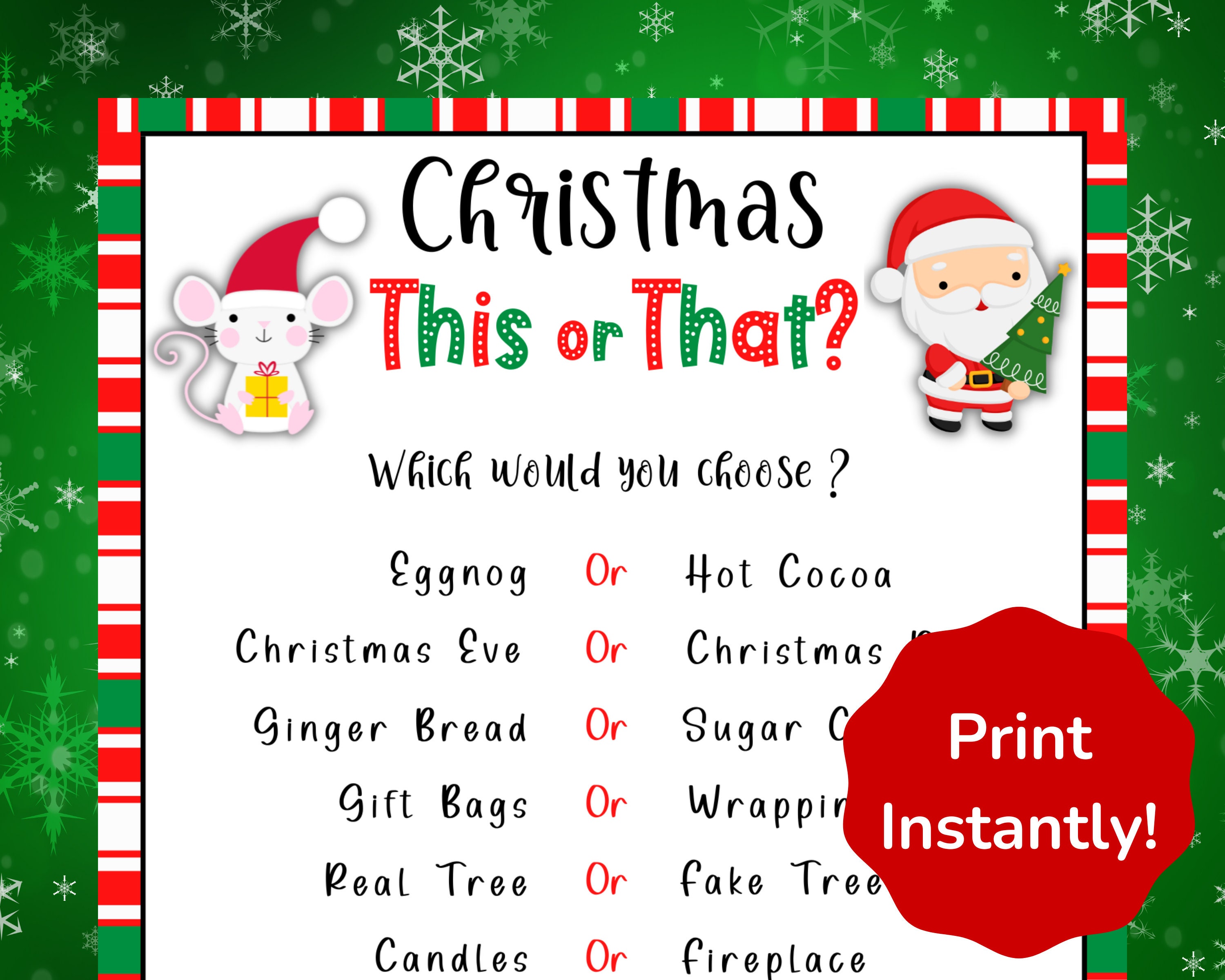 Christmas This or That Game for Kids & Adults, Christmas Party Activity ...